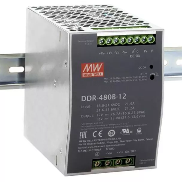 MEAN WELL DDR-480B-24 DC to DC Converter 480W 16.8~33.6V 24V 20A DIN Rail Type | Power Supplies ...